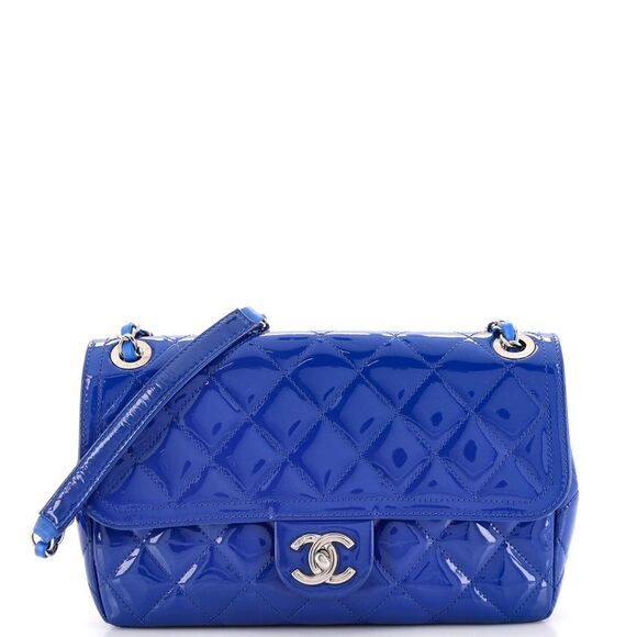 CHANEL | Bags | Chanel Coco Shine Flap Bag Quilted Patent Medium Blue ...